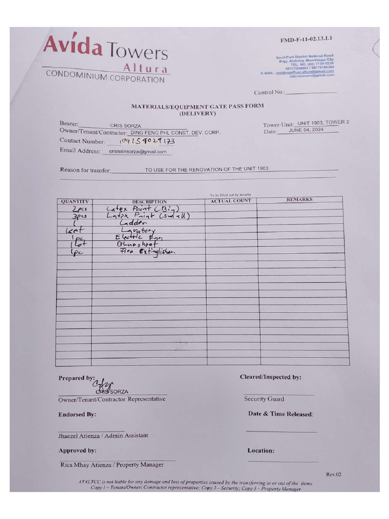 Material & Equipment Gate Pass Delivery | PDF