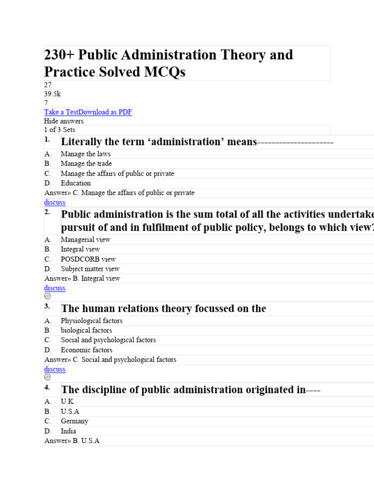 230 Public Admin MCQs | PDF | Government
