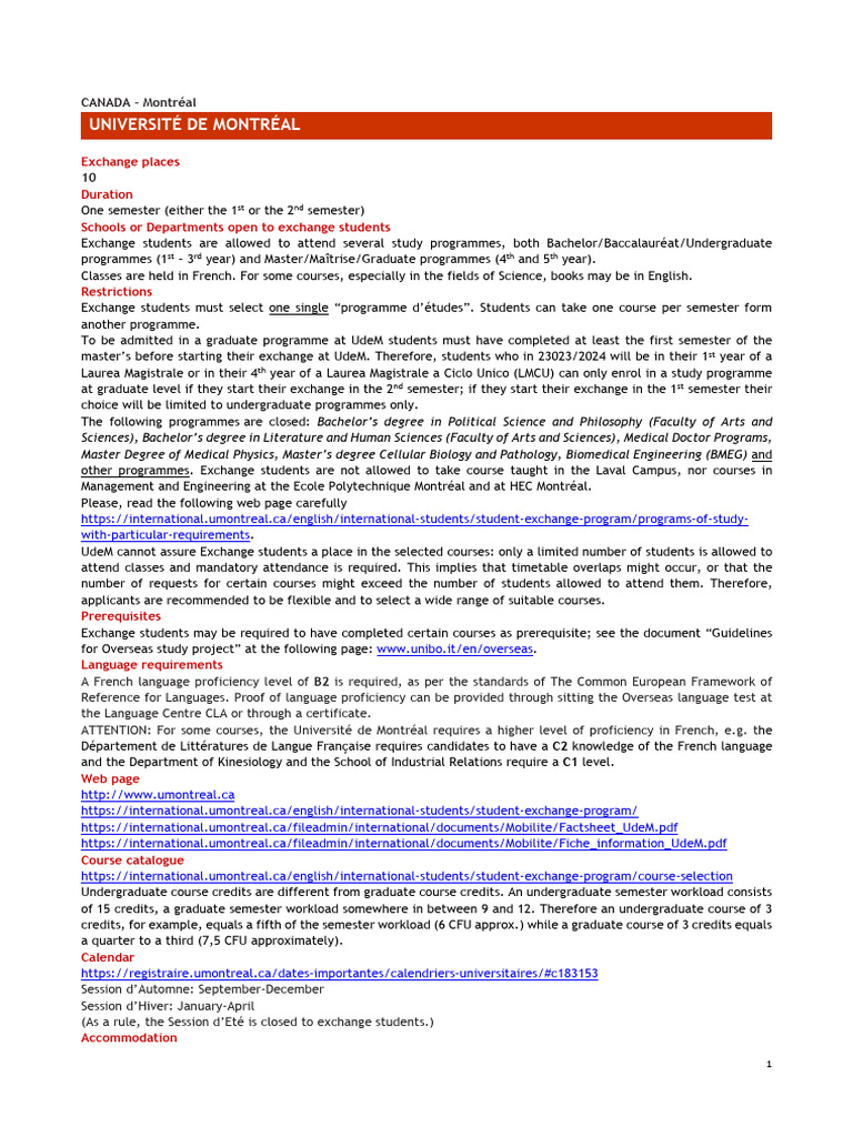 Montréal University Exchange Guide | PDF | University Of California | Academic Degree