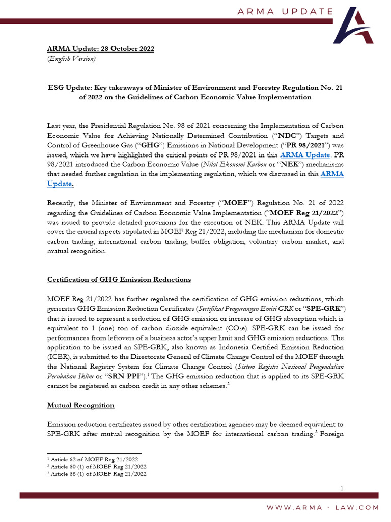 ARMA Update ESG Update Key Takeaways of MOEF Reg 21 of 2022 On The ...