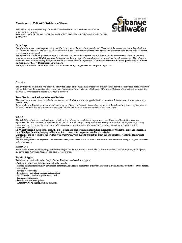 Contractor WRAC Risk Assessment Guide | PDF | Risk | Risk Assessment