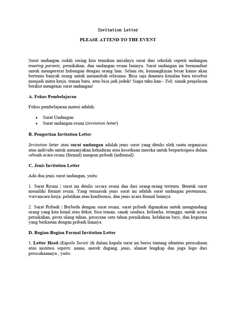 Pengertian dan Contoh Invitation Letter | PDF | Seni & Disiplin Bahasa