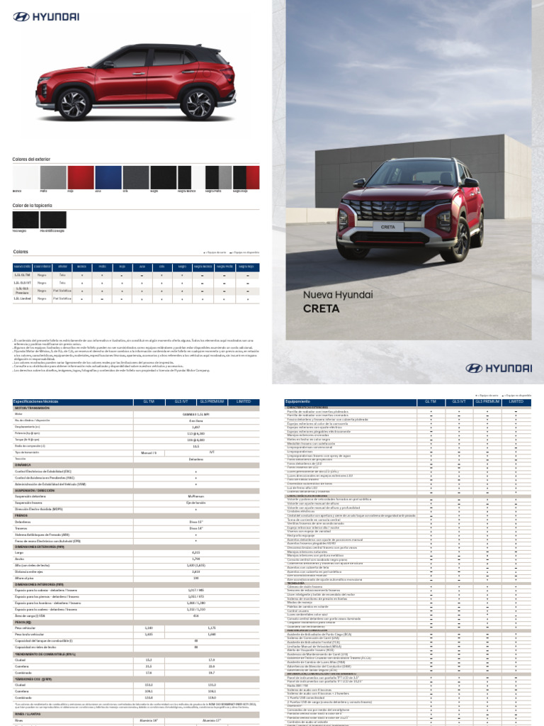 2024 - Ficha Técnica - Hyundai Creta | PDF | Diodo emisor de luz | Sistema de freno antibloqueo