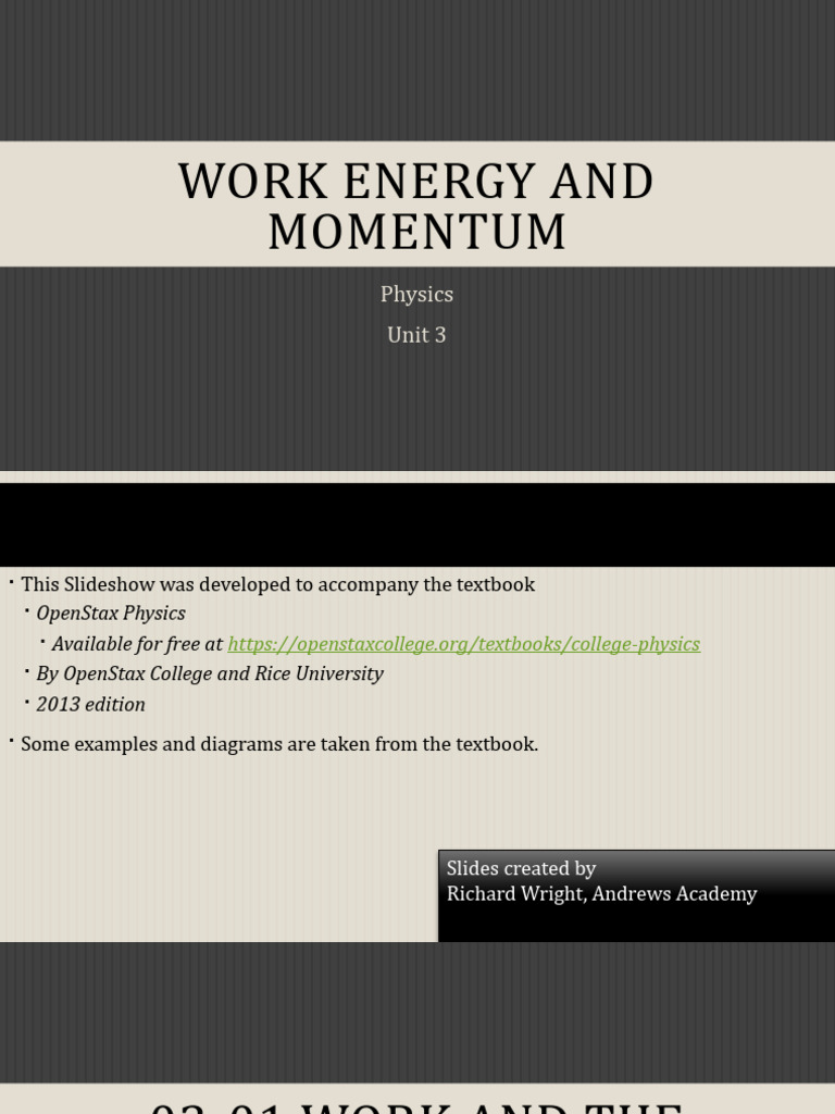 Work, Energy, and Momentum in Physics | PDF | Force | Potential Energy