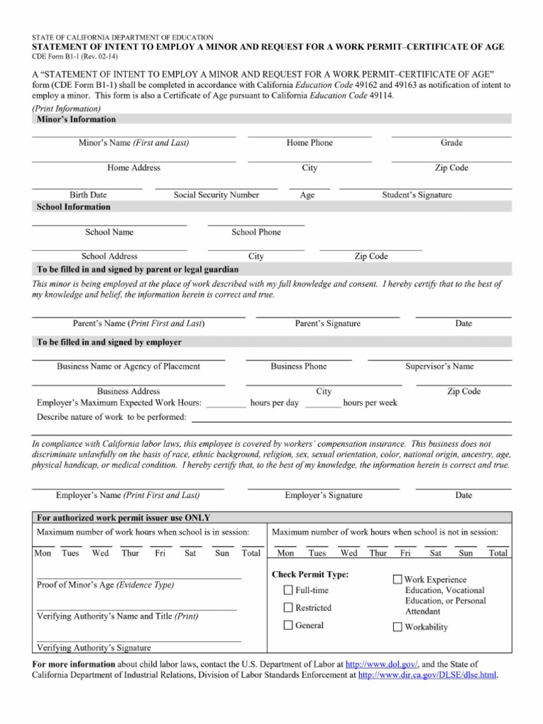Request For Work Permit - Work Experience (CA Dept of Education) | PDF