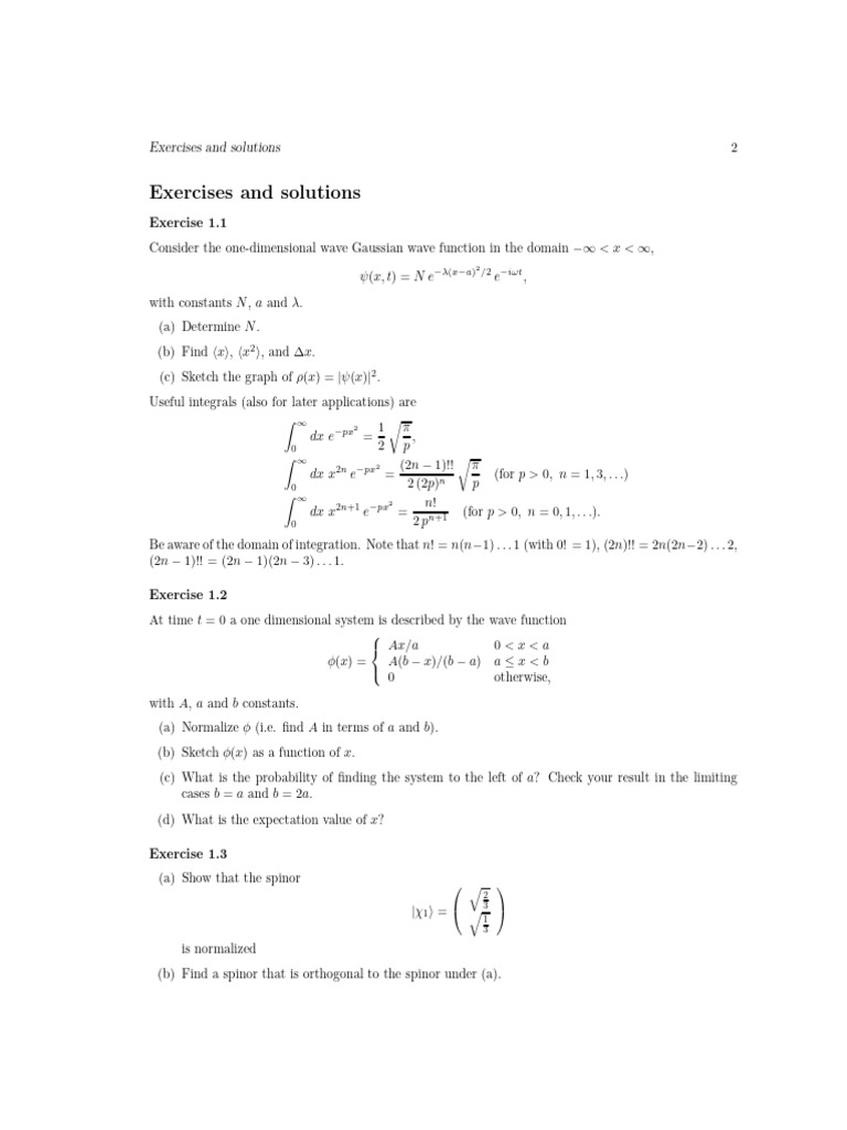Wave Function Exercises and Solutions | PDF | Wave Function ...