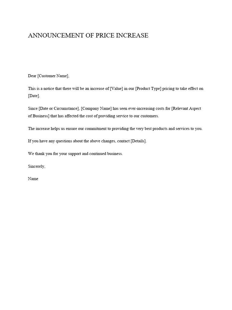 Announcement of Price Increase | PDF