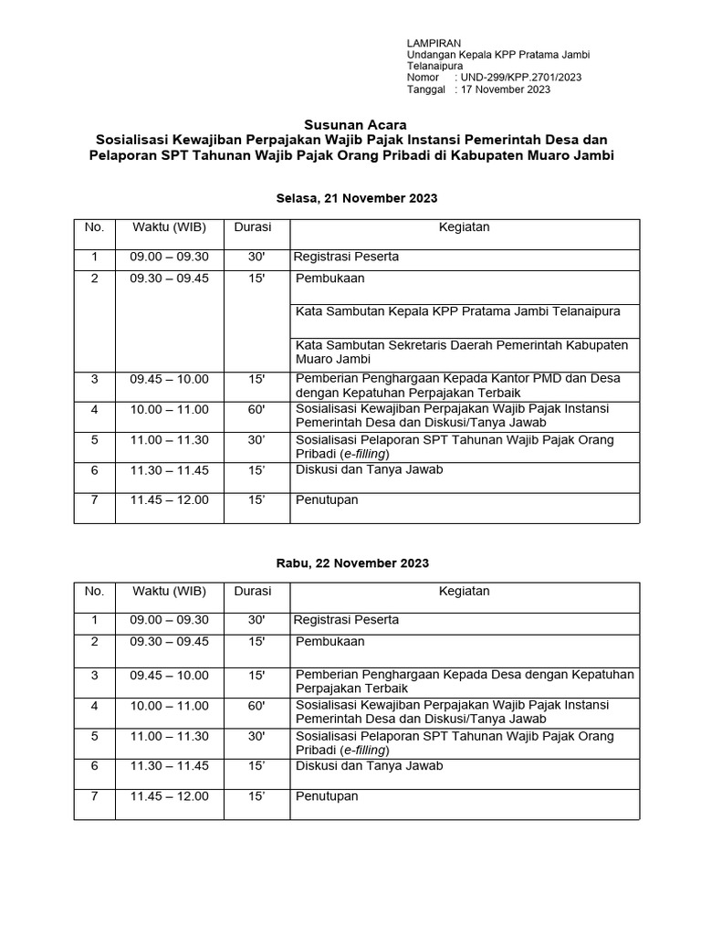 Lampiran I Rundown Undangan Instansi Desa | PDF