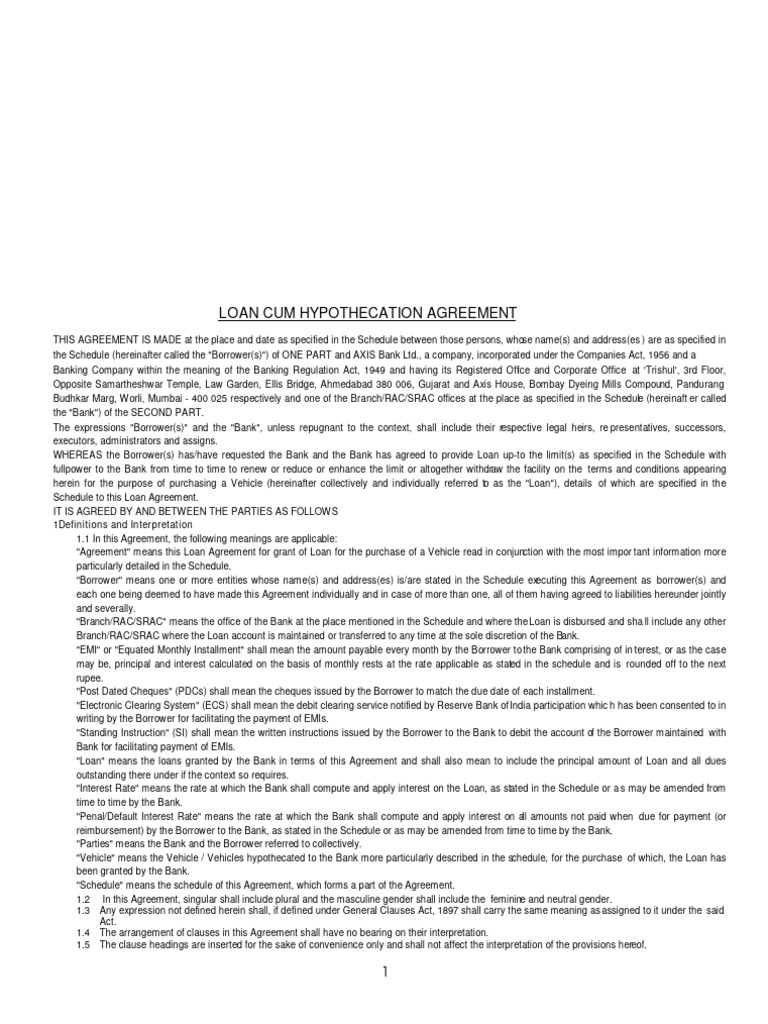 Vehicle Loan Hypothecation Agreement | PDF | Interest | Loans