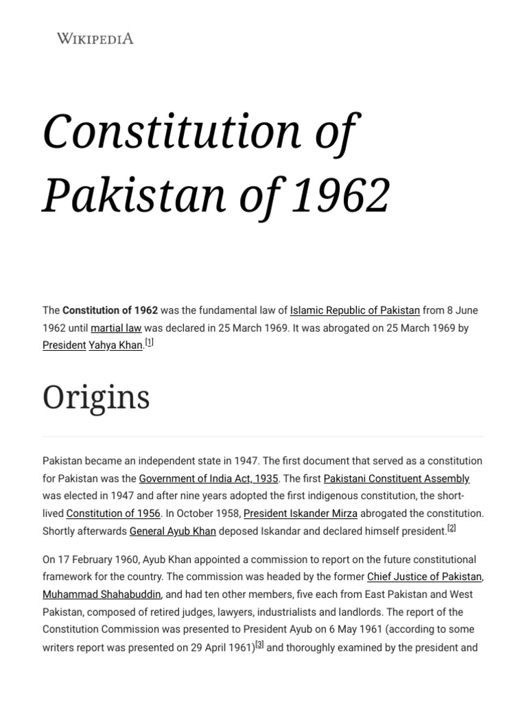 1962 Constitution of Pakistan Overview | PDF | Justice | Crime & Violence
