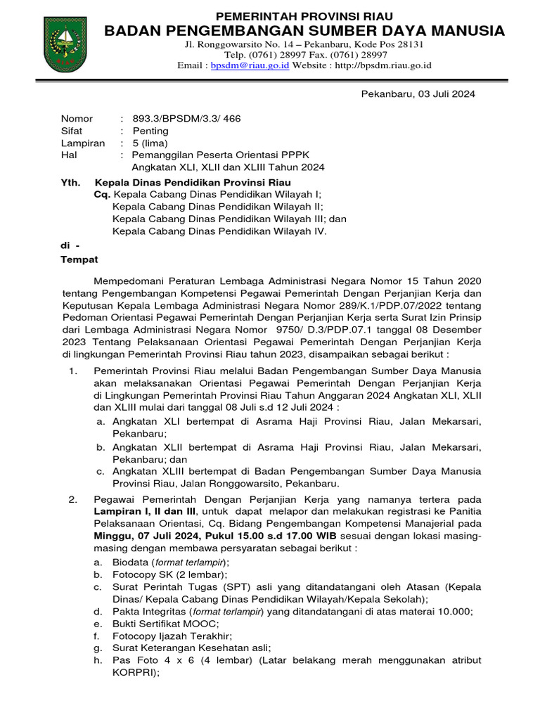 Surat Pemanggilan PPPK 2024 Gel 12 (Akt Xli, Xlii Dan Xliii) - 2 | PDF