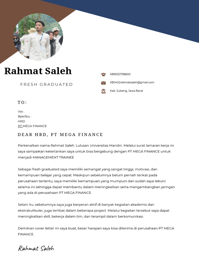 Surat Lamaran PT MEGA FINANCE | PDF