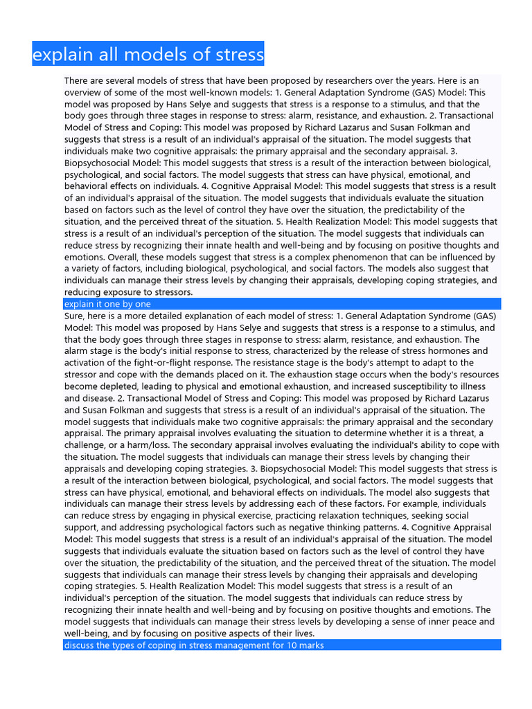 Overview of Stress Models Explained | PDF | Stress (Biology) | Healthy Diet