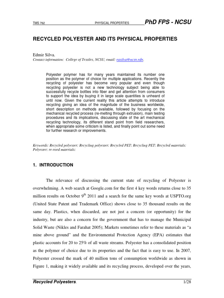 Recycled Polyester Literature Review | PDF | Polyester | Polymers