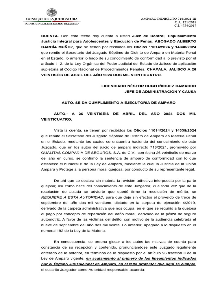 Ejecutoria Amparo 121-2018 | PDF | Sentencia (ley) | Judicaturas