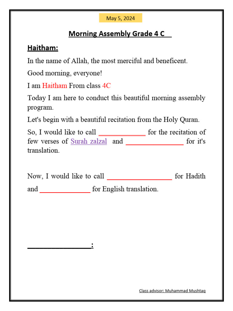 Grade 4C Morning Assembly Program | PDF | Science & Mathematics