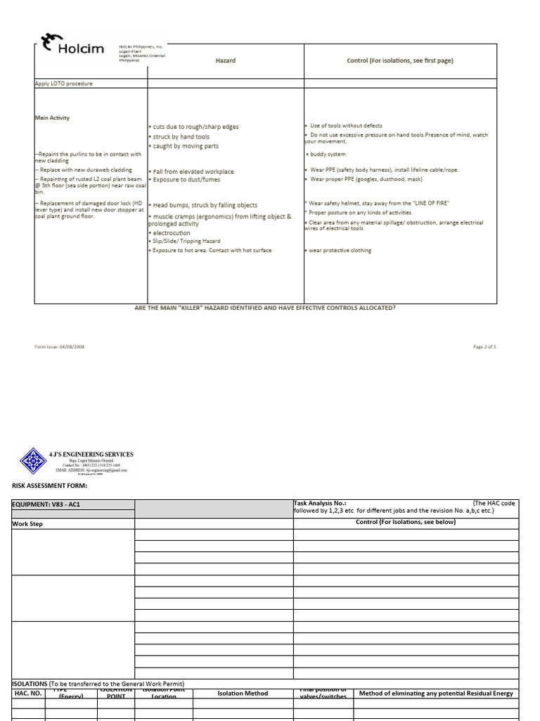 Risk Assessment Repair Modification of Machine Guard | PDF | Personal ...