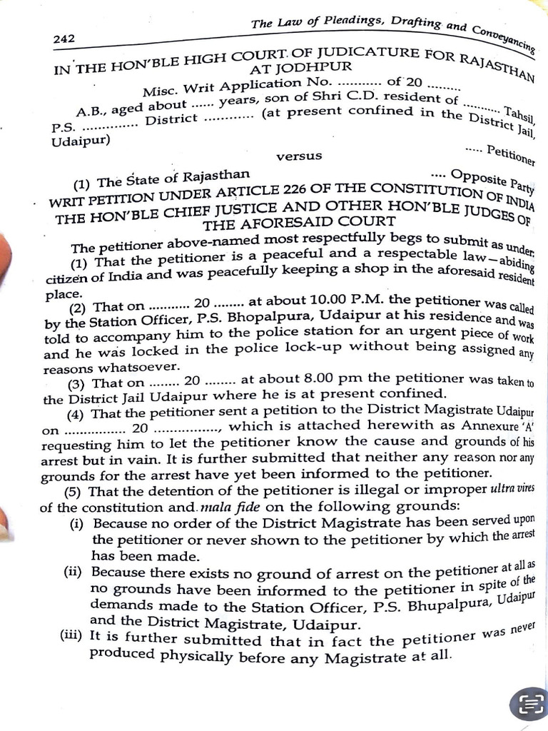 Format of Writ Petition | PDF | Separation Of Powers | Jurisprudence