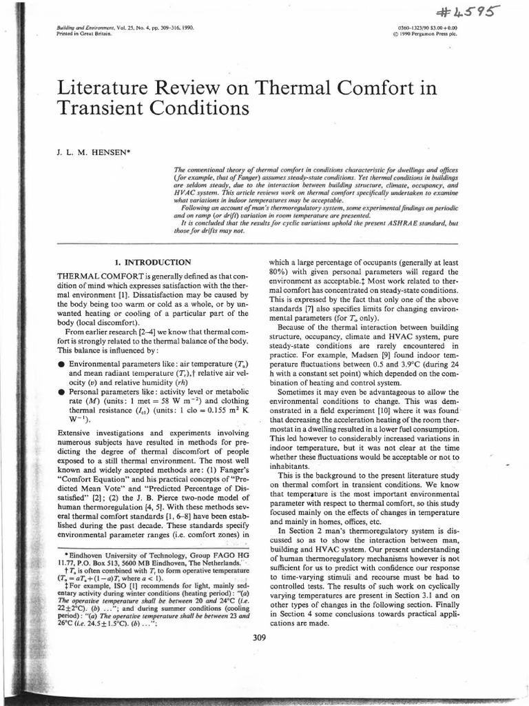 Henson Thermal Comfort 1 | PDF | Thermoregulation | Continuum Mechanics