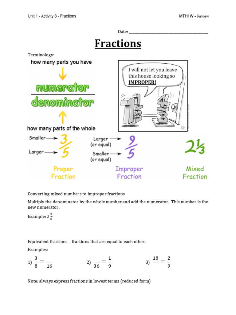 Unit 1 - Activity 8 - Fractions | PDF | Mathematical Concepts ...