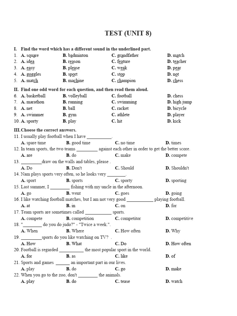 E6 - Unit 8 (LHT) | PDF | Sports | Summer Sports