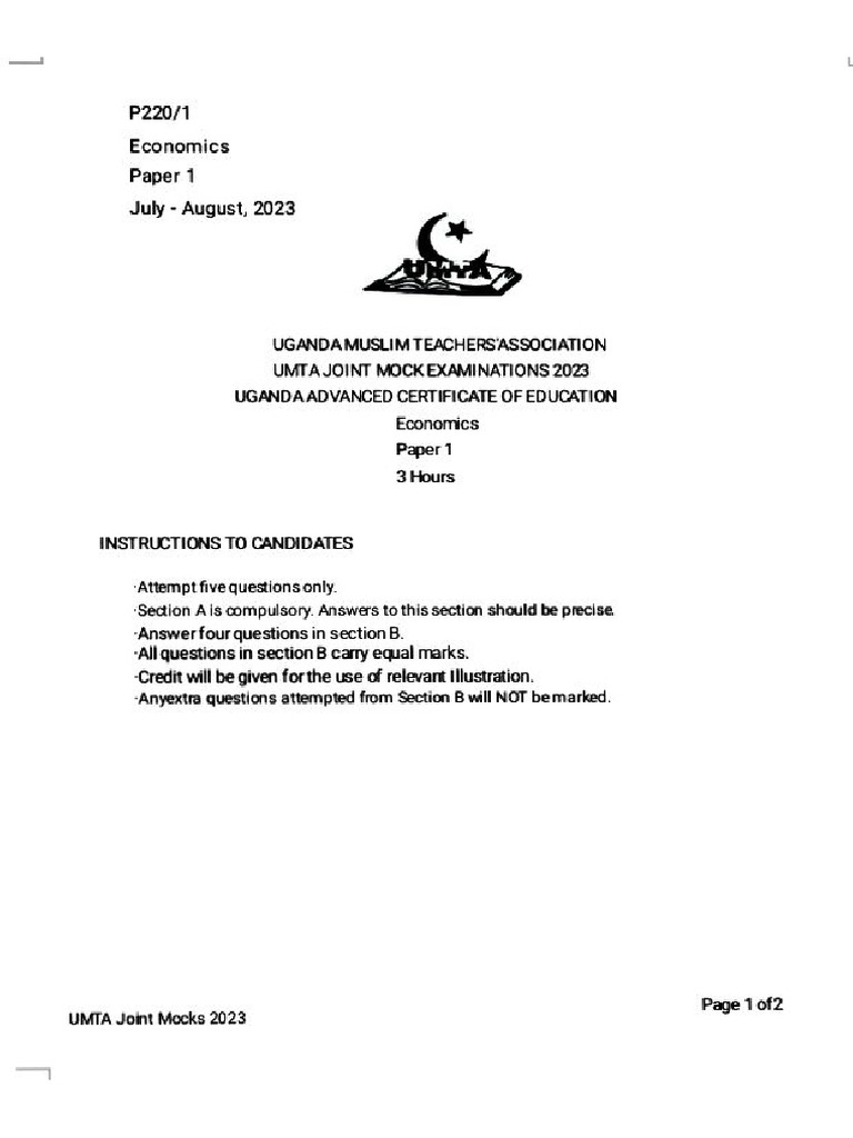 Umta Econ 1&2, 2023 | PDF