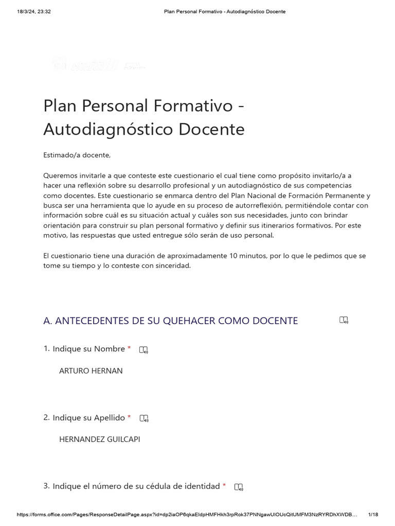Plan Personal Formativo - Autodiagnóstico Docente | PDF | Maestros | Enseñando