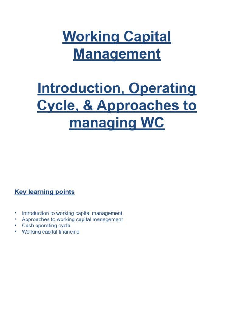 WC1 - Intro, Op Cycle, Approaches - Student | PDF | Working Capital | Inventory