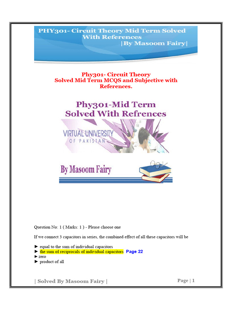 Phy301 Solvedmidtermpapers | PDF | Electric Current | Voltage
