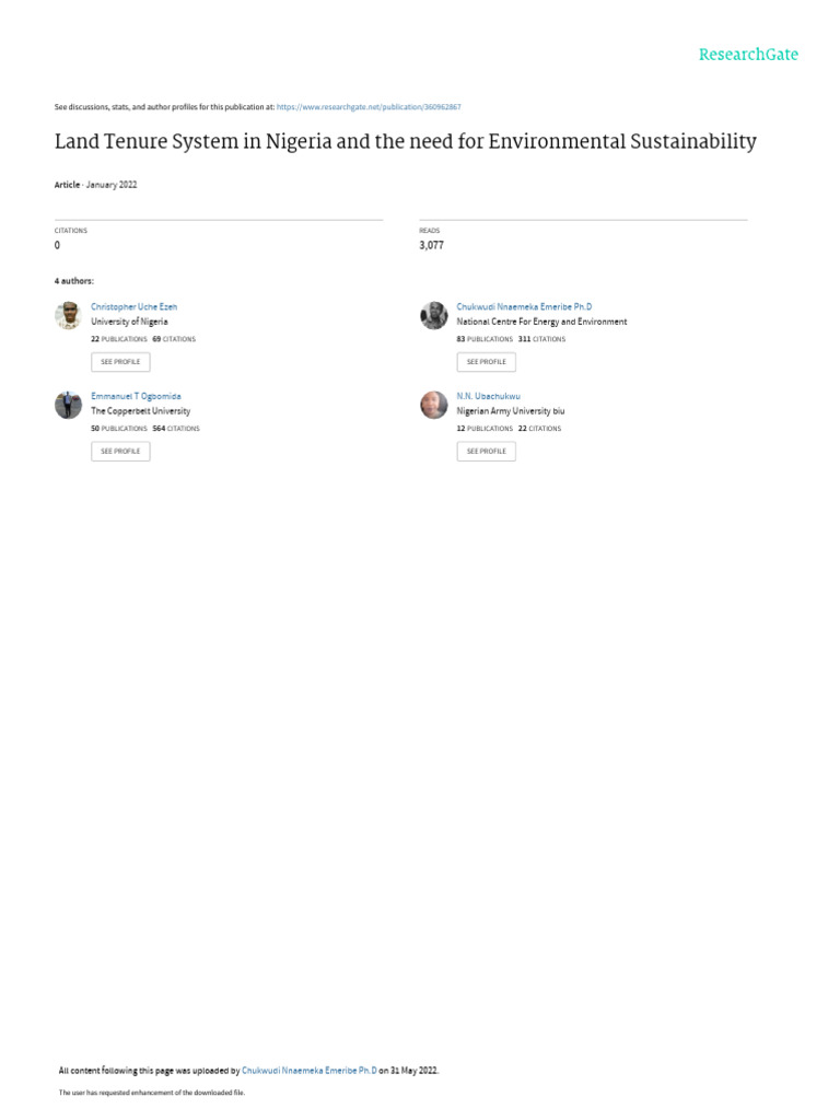 Land Tenure Systemin Nigeriaandtheneedfor Environmental Sustainability ...