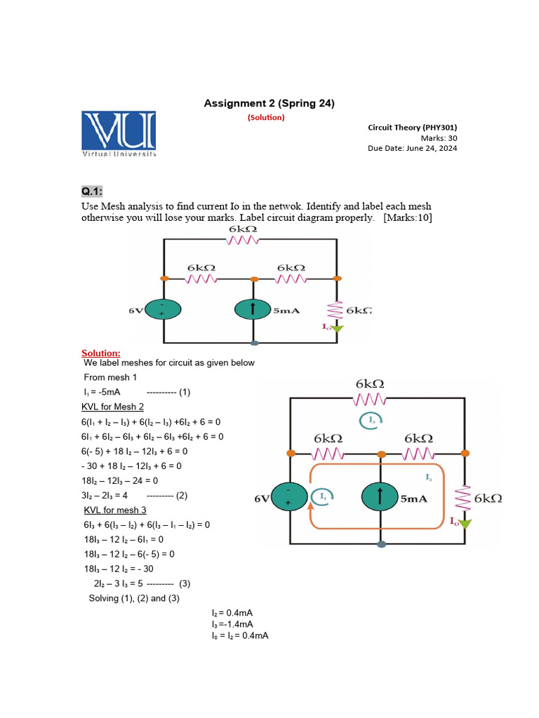Circuit Theory Assignment Solutions | PDF | Analog Circuits ...