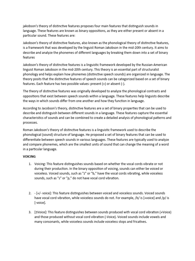 jokobsons distinctive features | PDF | Human Voice | Linguistics