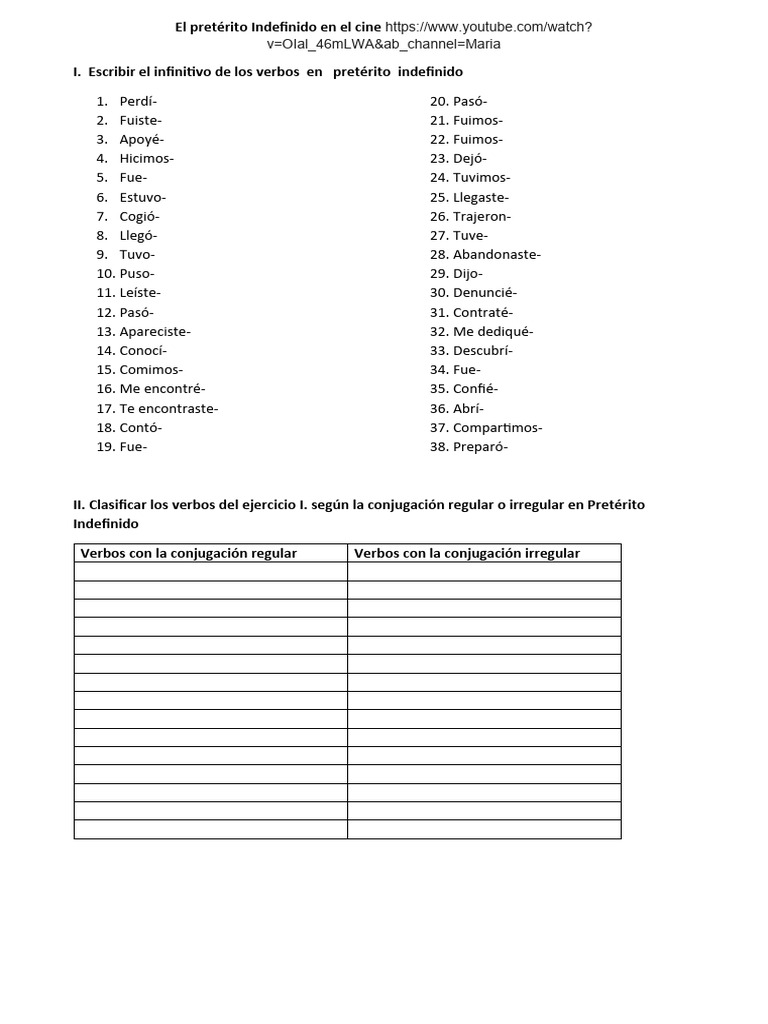 Identificar Los Verbos en Pretérito Indefinido | PDF