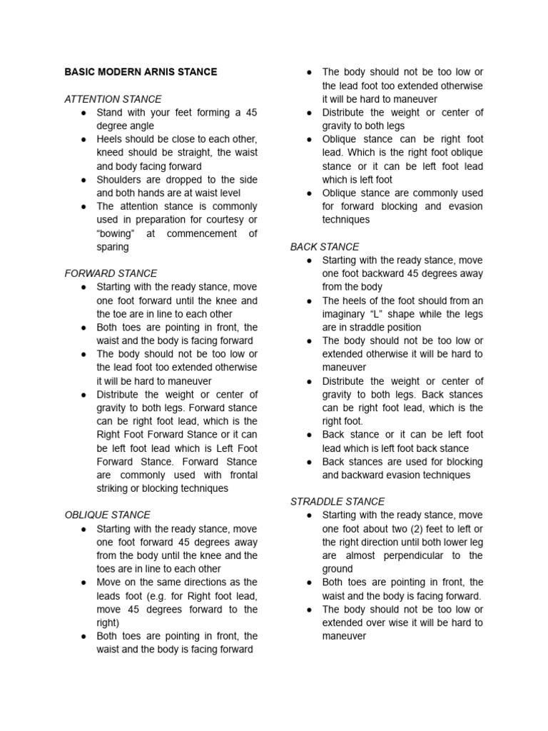 Attention Stance: Basic Modern Arnis Stance | PDF | Foot