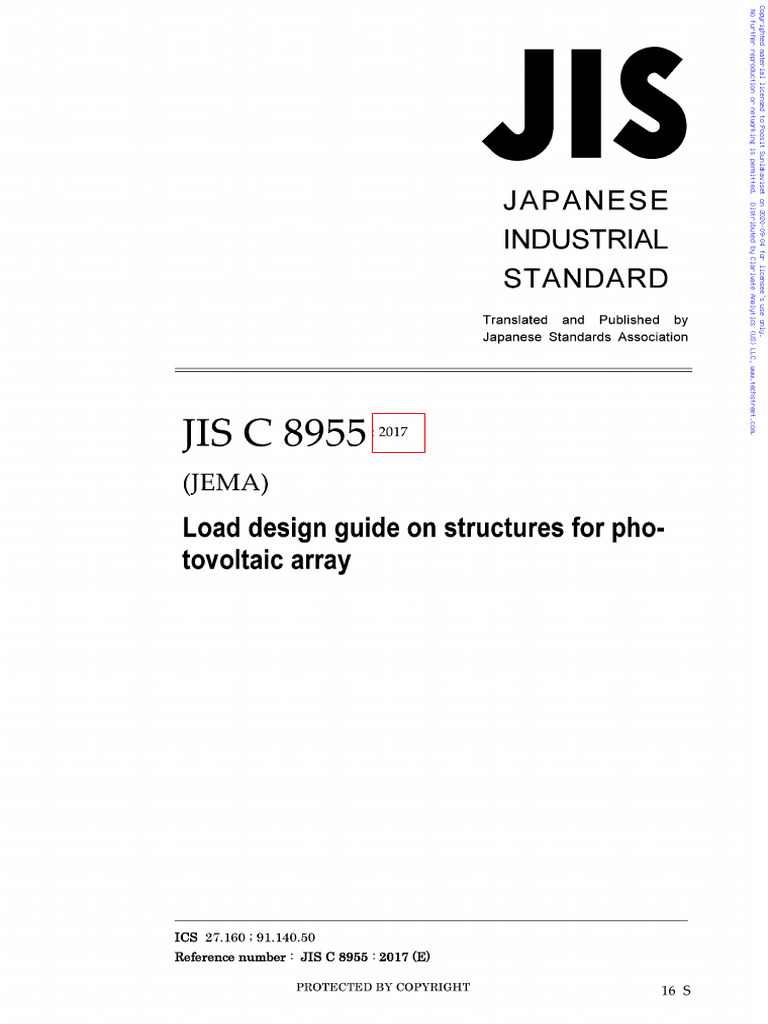 JIS-C-8955 (2017) Load Design Guide On Structure For Photovoltaic Array ...