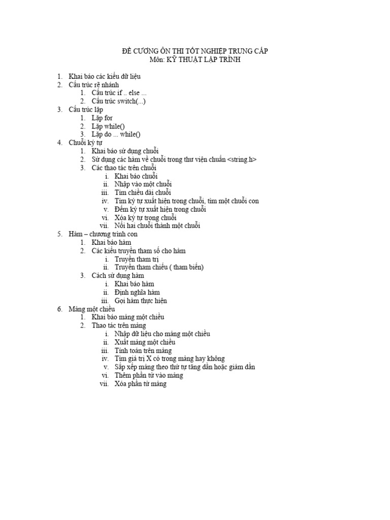 De Cuong Chi Tiet Mon Ky Thuat Lap Trinh | PDF