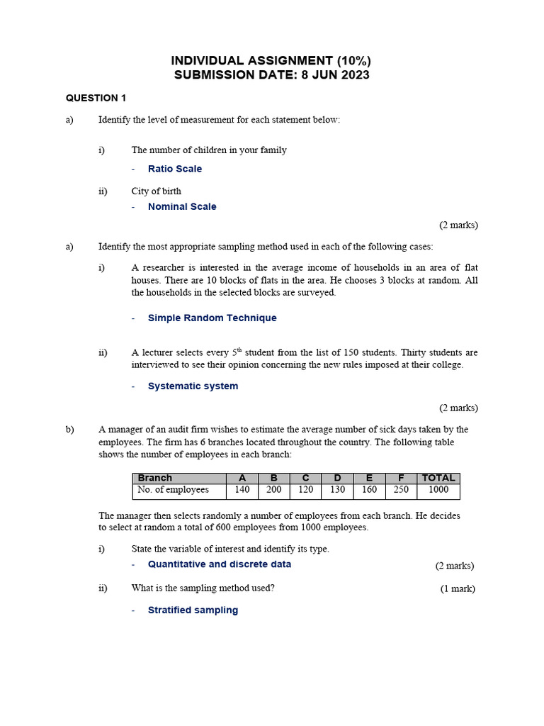 Sta104 Individual Assignment | PDF | Sampling (Statistics ...
