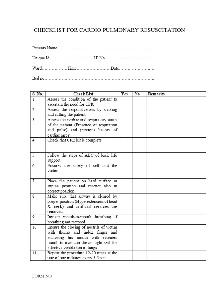 checklist for cardio pulmonary resuscitation | Download Free PDF ...
