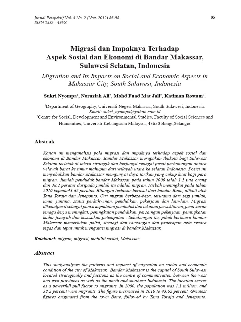 Jurnal - Migrasi Dan Impaknya TerhadapAspek Sosial Dan Eko | PDF