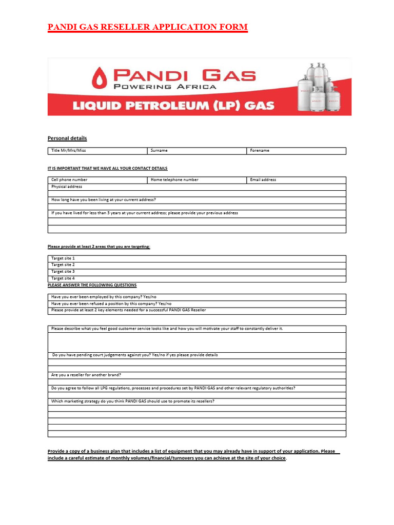 Pandi Gas Application Form | PDF | Business