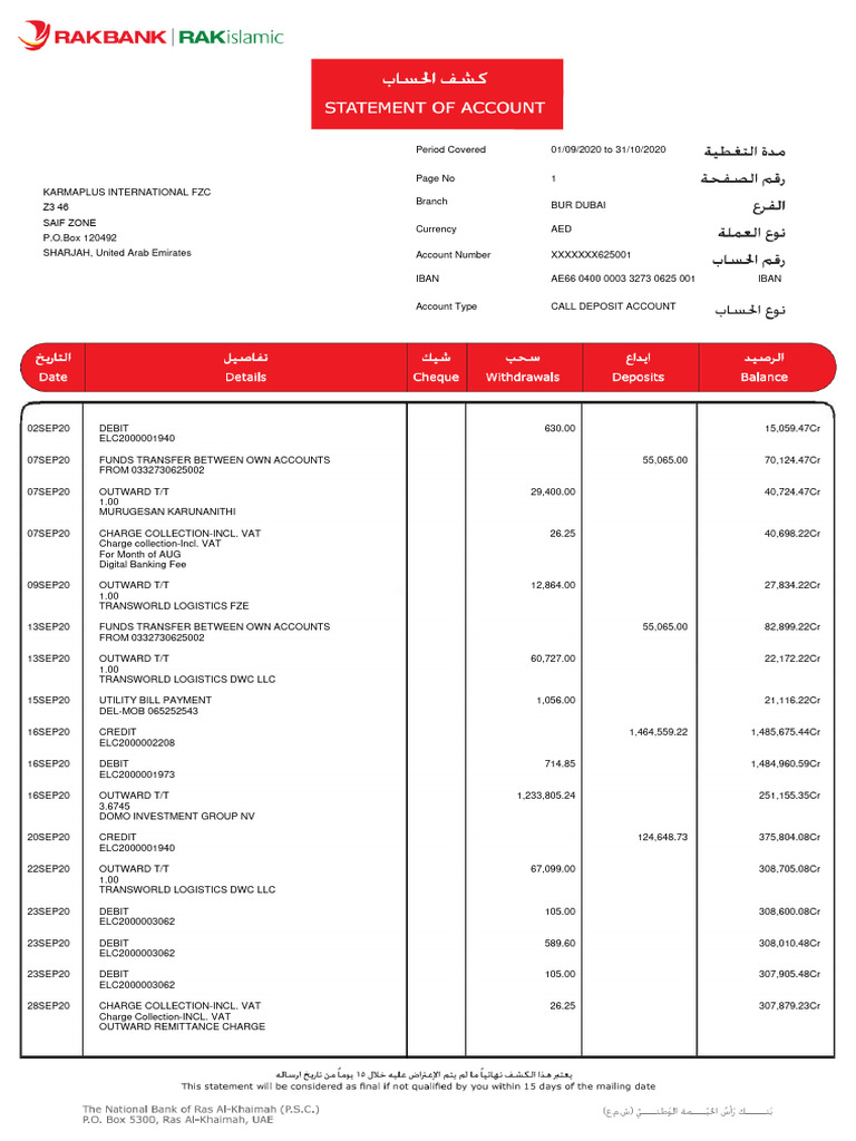 Bur Dubai Account Statement Summary | PDF | Debit Card | Service Industries