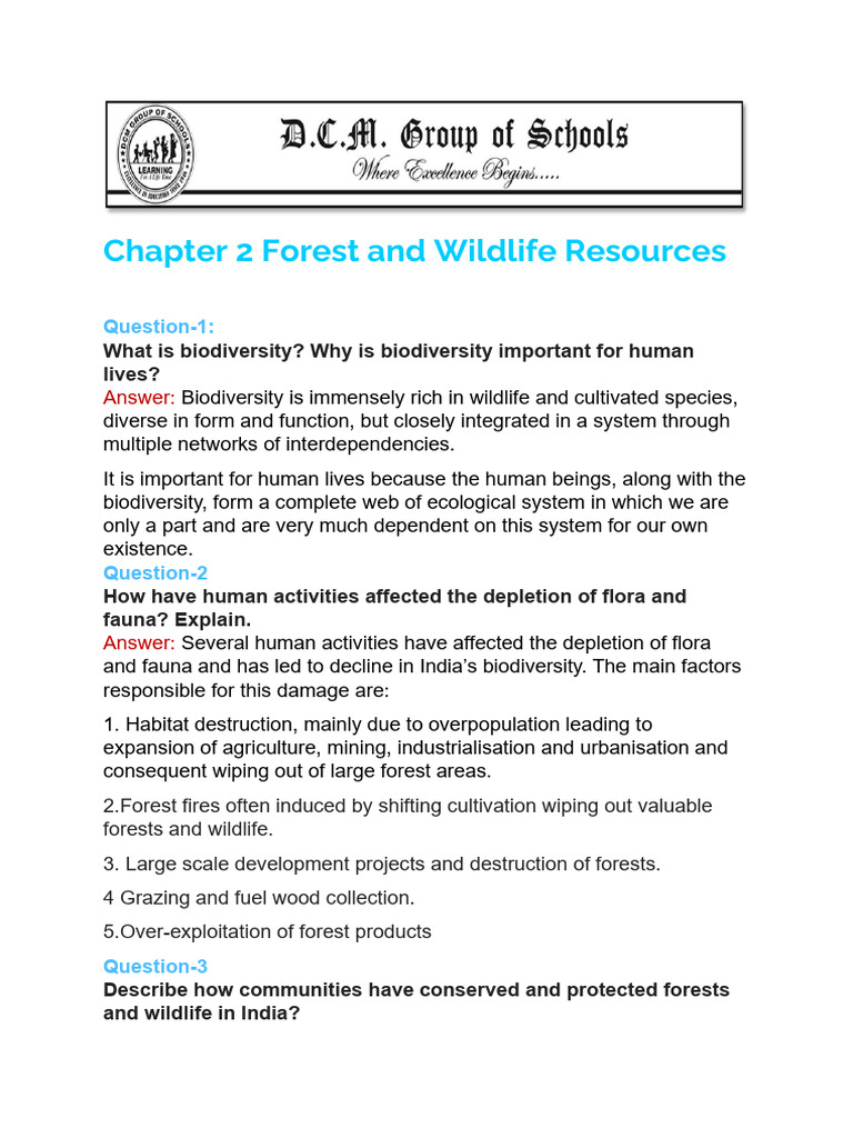 Chapter 2 Forest and Wildlife Resources Ncert Questions | PDF ...