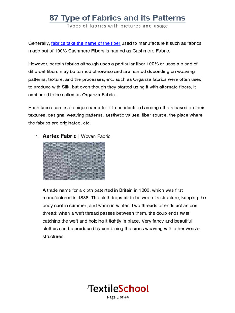 87 Type of Fabrics and Its Patterns | PDF