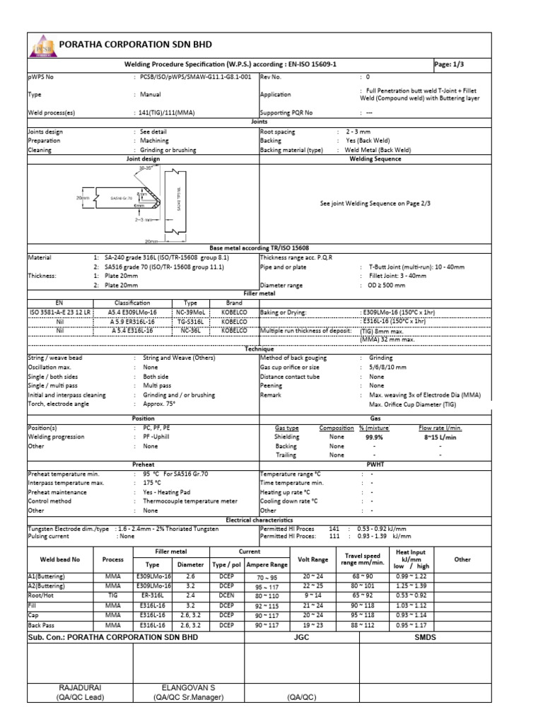 R1.PCSB-ISO-pWPS-MMA-G11.1-G8.1-001 CS-SS Butt Weld T-Joint-Buttering ...