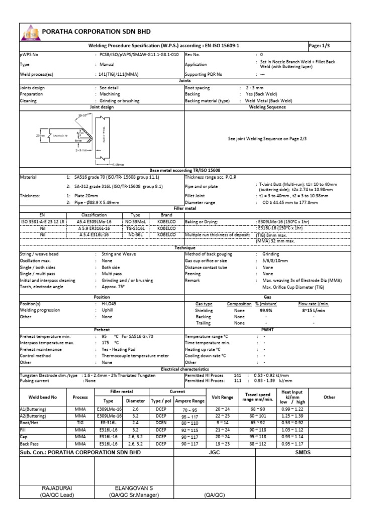 R10.PCSB-ISO-pWPS-MMA-G11.1-G8.1-010 CS-SS Butt Weld-Buttering - N11C-D ...