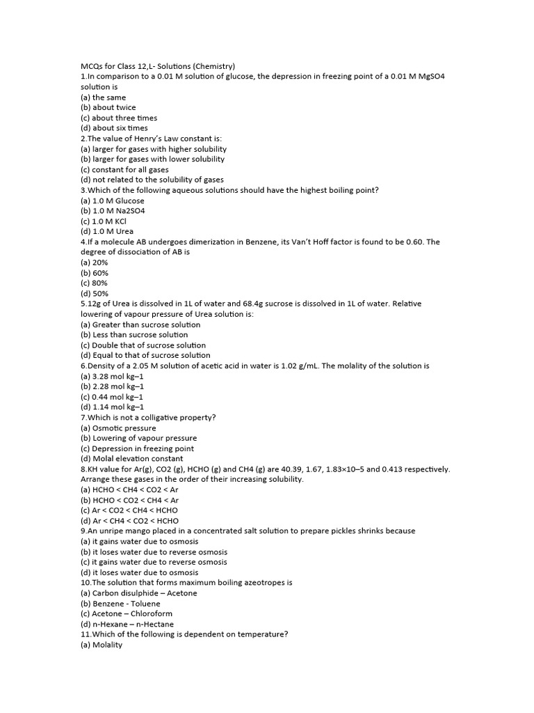 REVISION ASSIGNMENT CLASS 12 FOR UT1 (Autosaved) PAPER HAI | PDF | Phases Of Matter | Physical ...