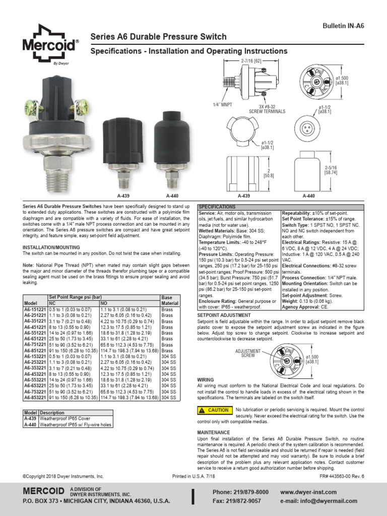 Pressostato Mercoid-Atualizado | PDF | Switch | Equipment
