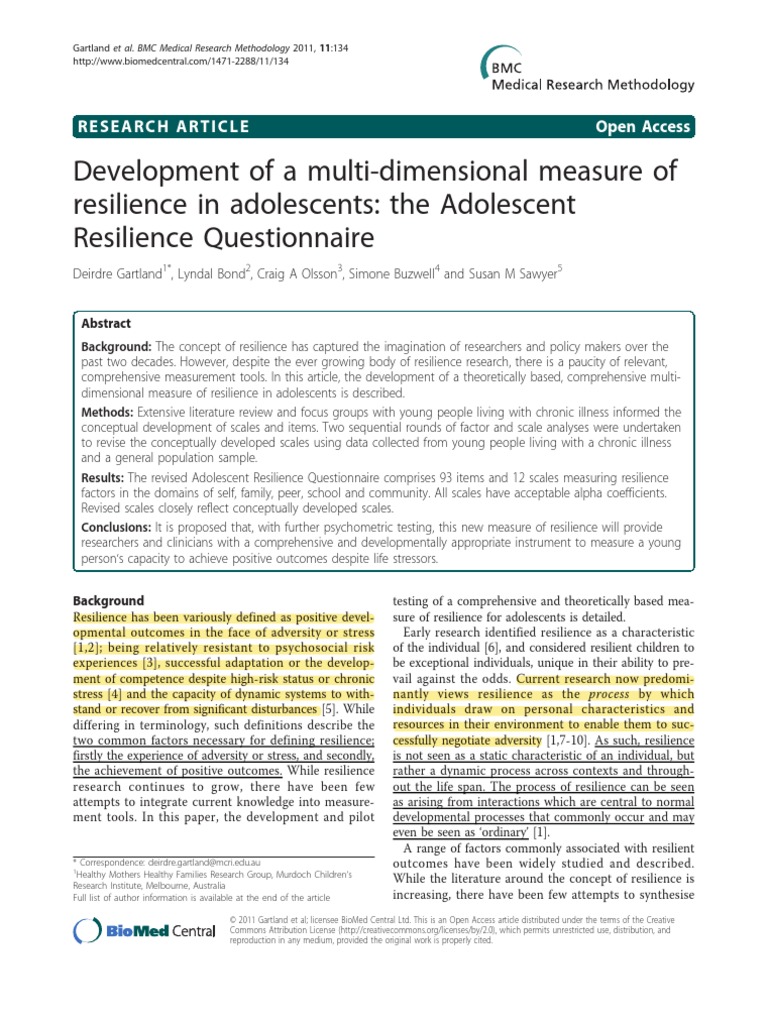 Adolescent Resilience Questionnaire | PDF | Psychological Resilience ...