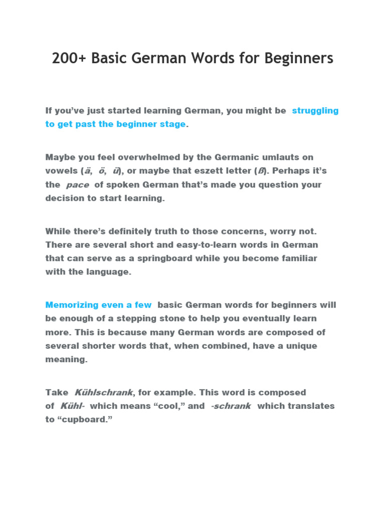 Basic german 2 | PDF | German Language | Word