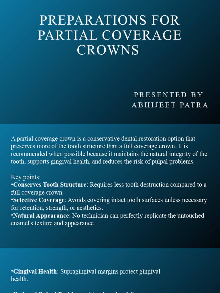 Partial Coverage Crown | PDF | Human Tooth | Mouth
